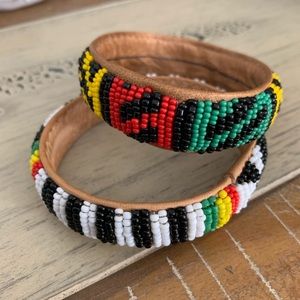 Jewelry | 2 Ghanaian Handmade Leather Woven Bead Bangles | Poshmark